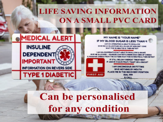 Personalised Type 1 DIABETIC EMERGENCY Hypo Medical Alert ID luggage ...