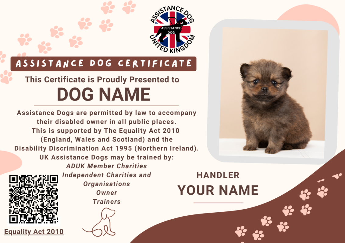 UK Assistance Dog Certificate Template - Canva Editable - NS DESIGN